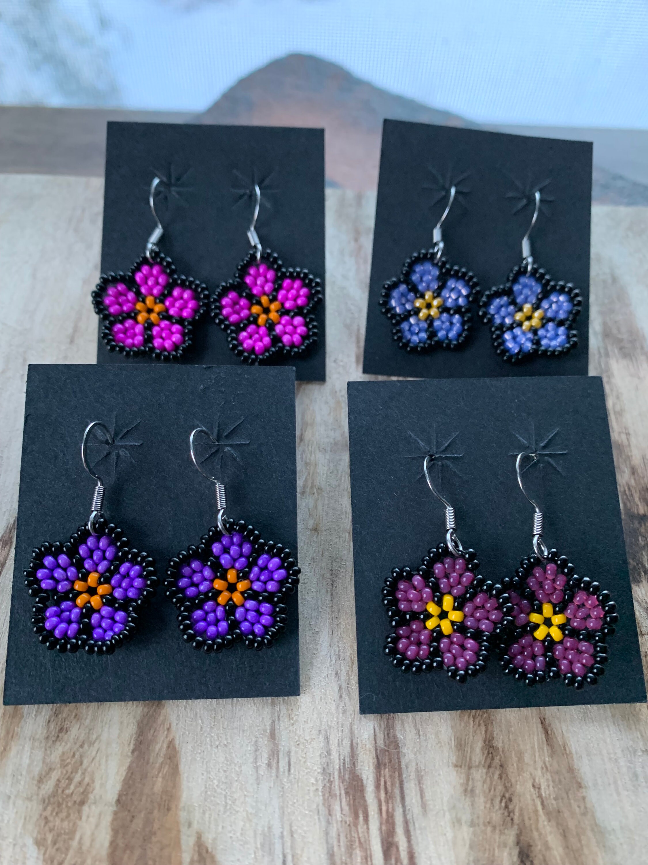Beaded Flower Earrings - Etsy