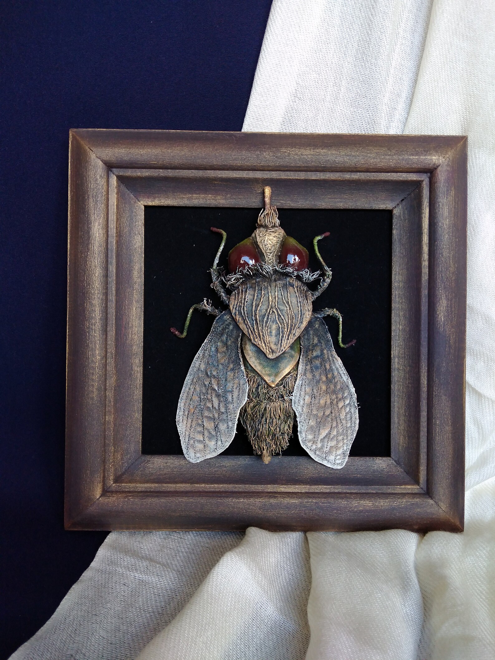 Insect in the Frame. Unique Artwork Handmade Textile Fly. | Etsy
