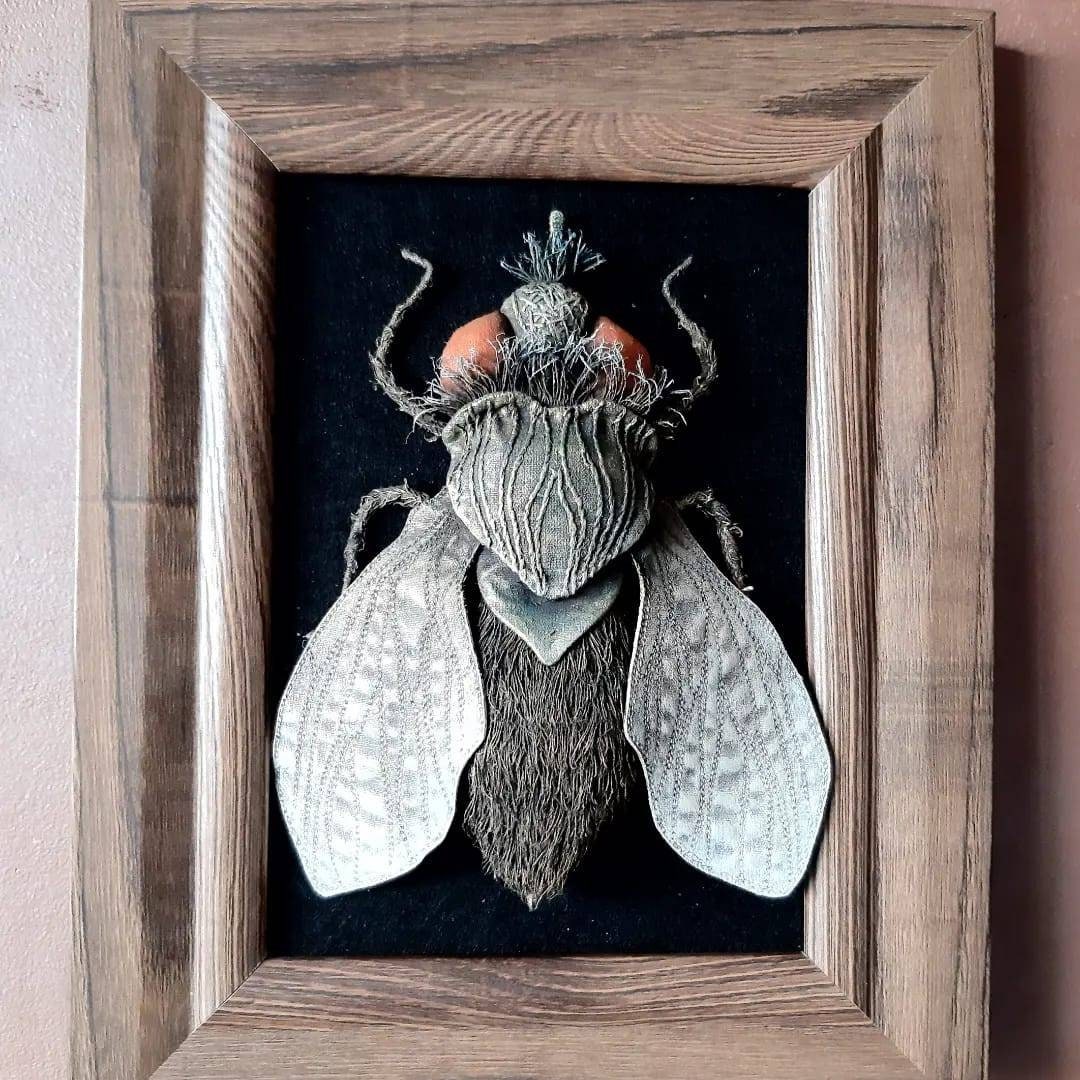 Insect in the Frame. Unique Artwork, Handmade Textile Fly. Panel for ...