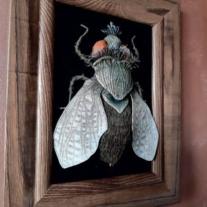 Insect in the Frame. Unique Artwork, Handmade Textile Fly. Panel for ...