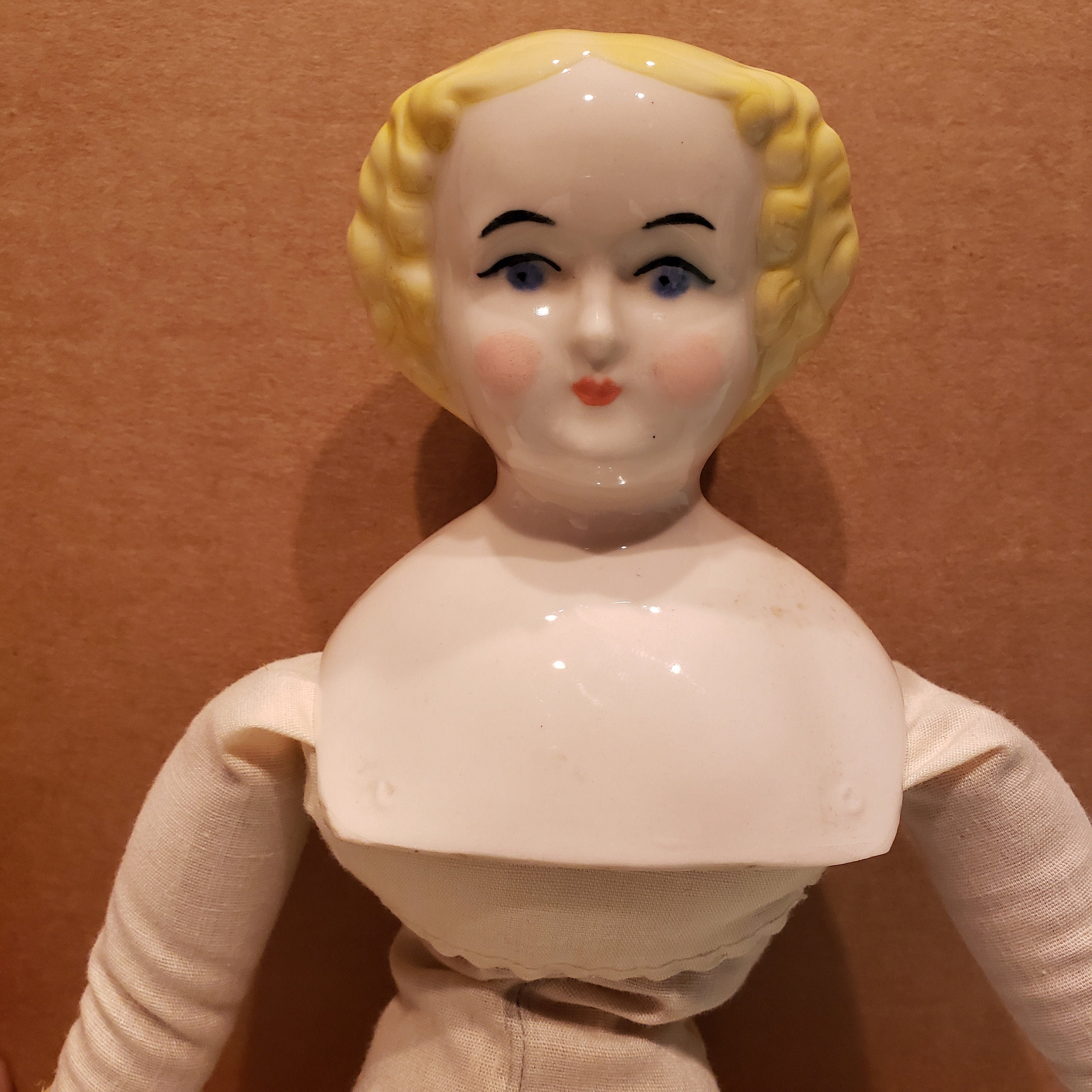Vintage Porcelain China Head Doll, Cloth Body 16 Tall - Etsy