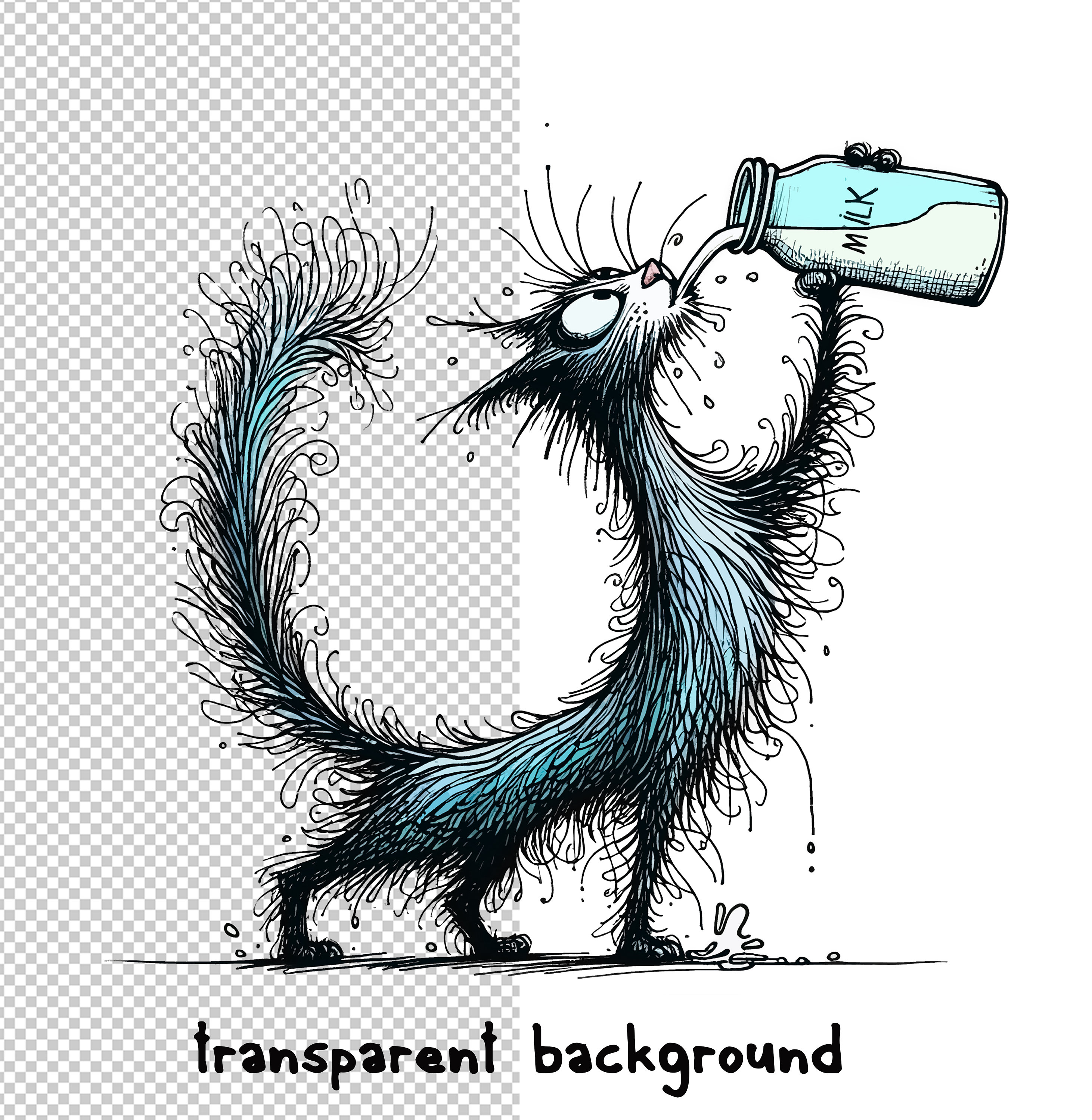 Hand-drawn Cat Milk Clipart Bundle Quirky Cartoon Cats Drinking Milk ...