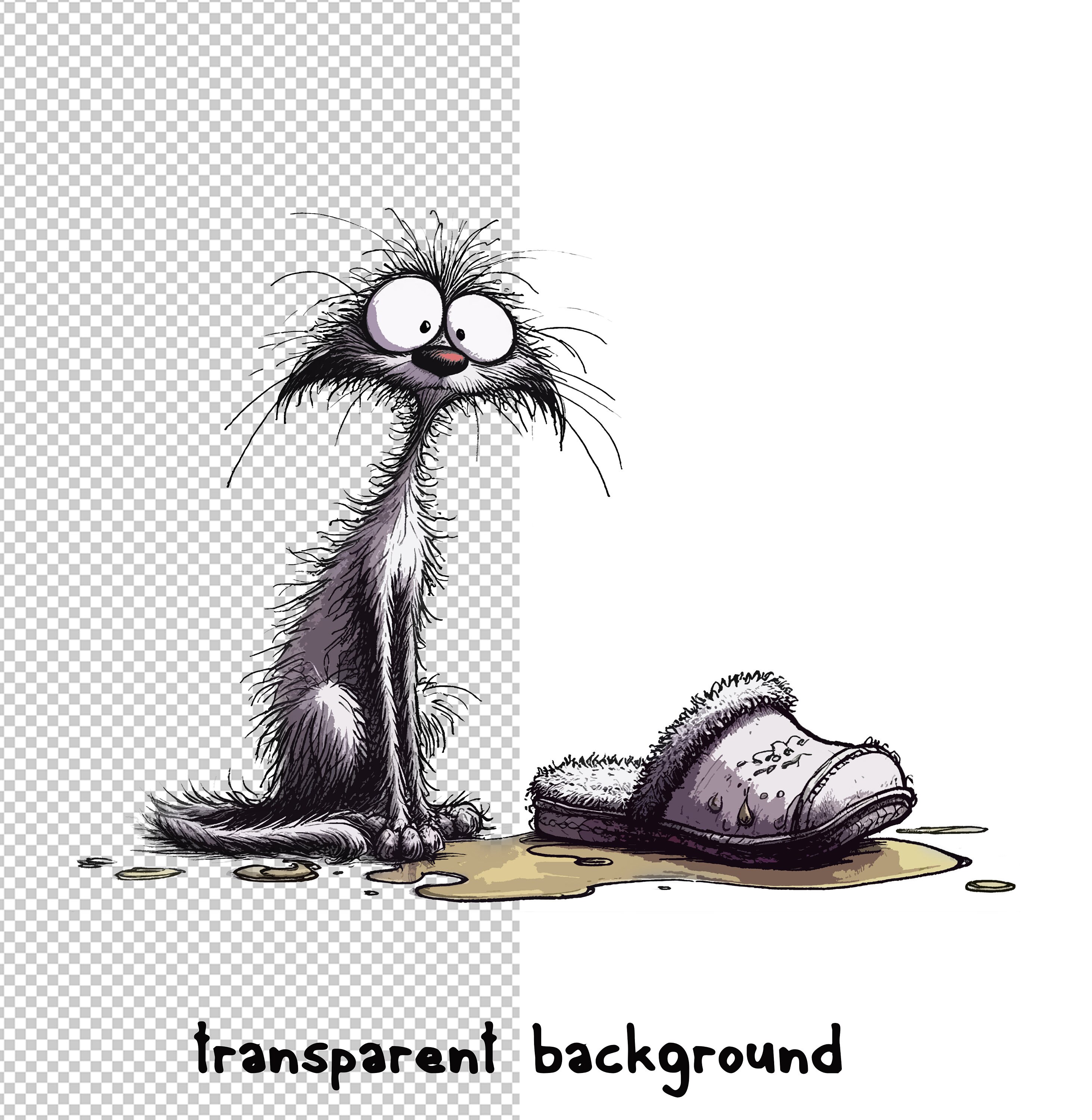 Naughty Cat Clipart, Mischief Cat Illustration. Whimsical Cat Peeing in ...