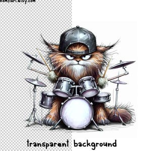 METAL Band Cats Clipart PNG Set. Bassist, Drummer, Guitarist, Singer ...