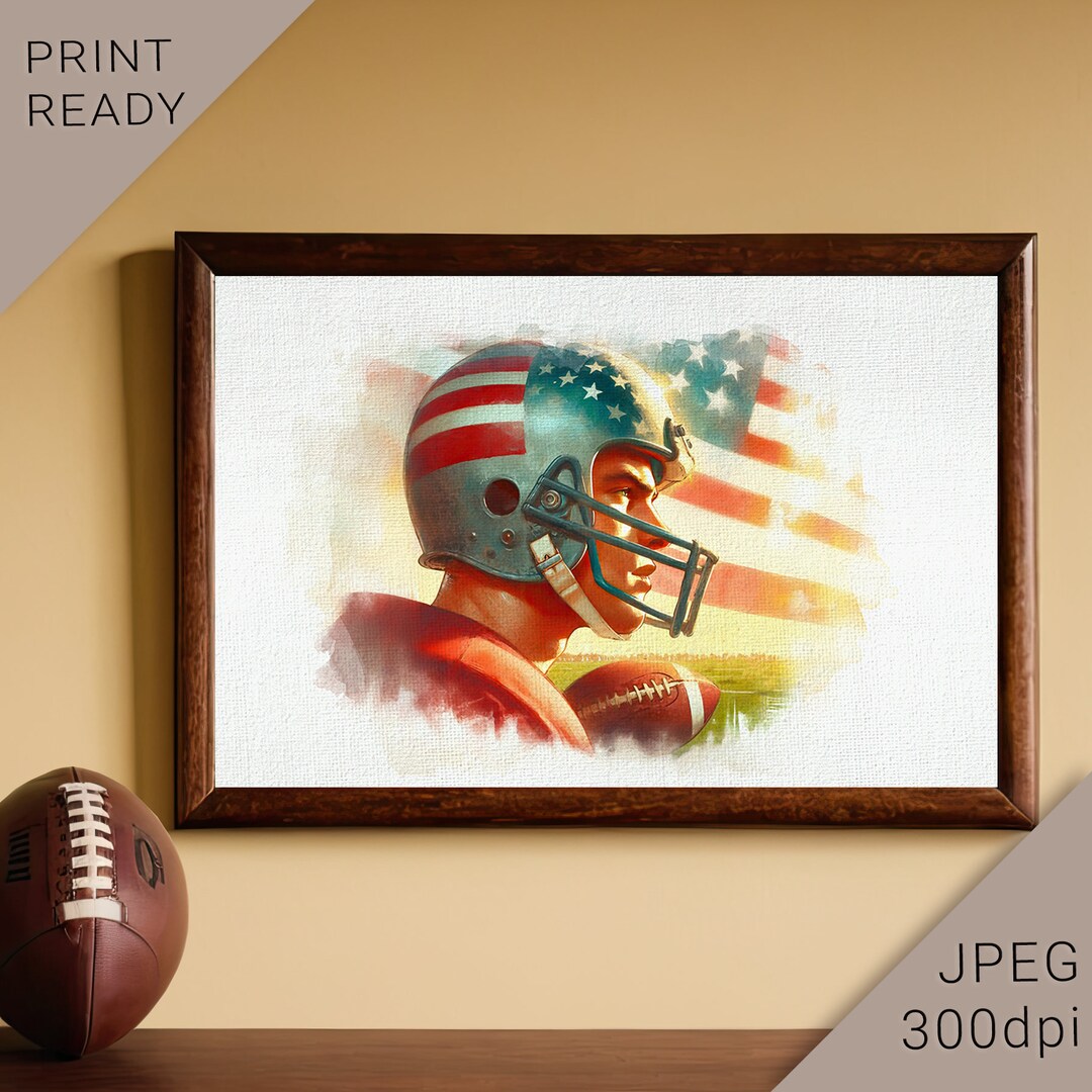 Watercolor Football Quarterback Wall Art American Flag as Background ...