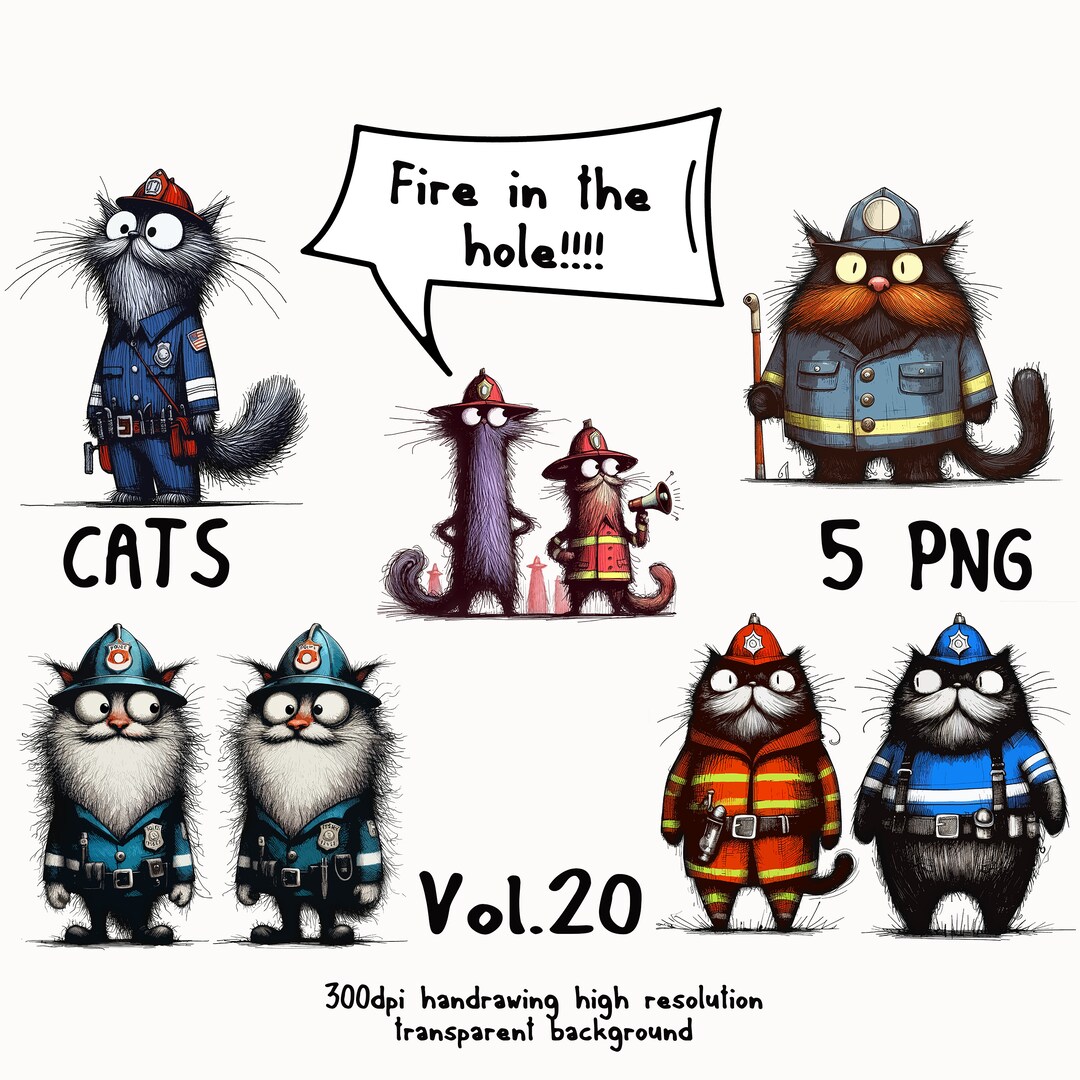Cats Firefighters Clipart Bundle. Fireman, Fire Crew или Fire Squad ...