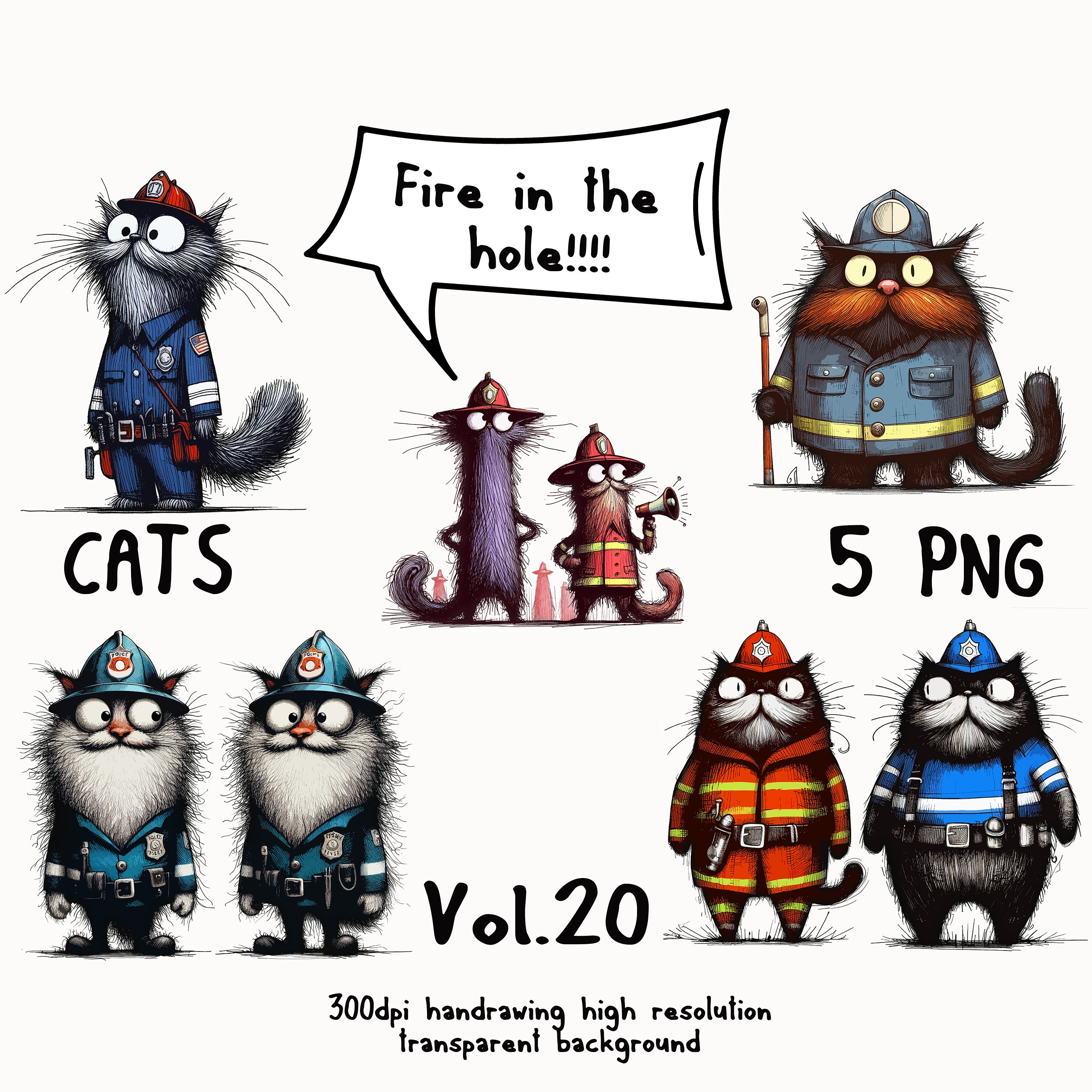 Cats Firefighters Clipart Bundle. Fireman, Fire Crew или Fire Squad ...