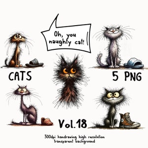 Rascal Cats Clipart, Naughty Cats Illustration. Whimsical Cats Peeing ...