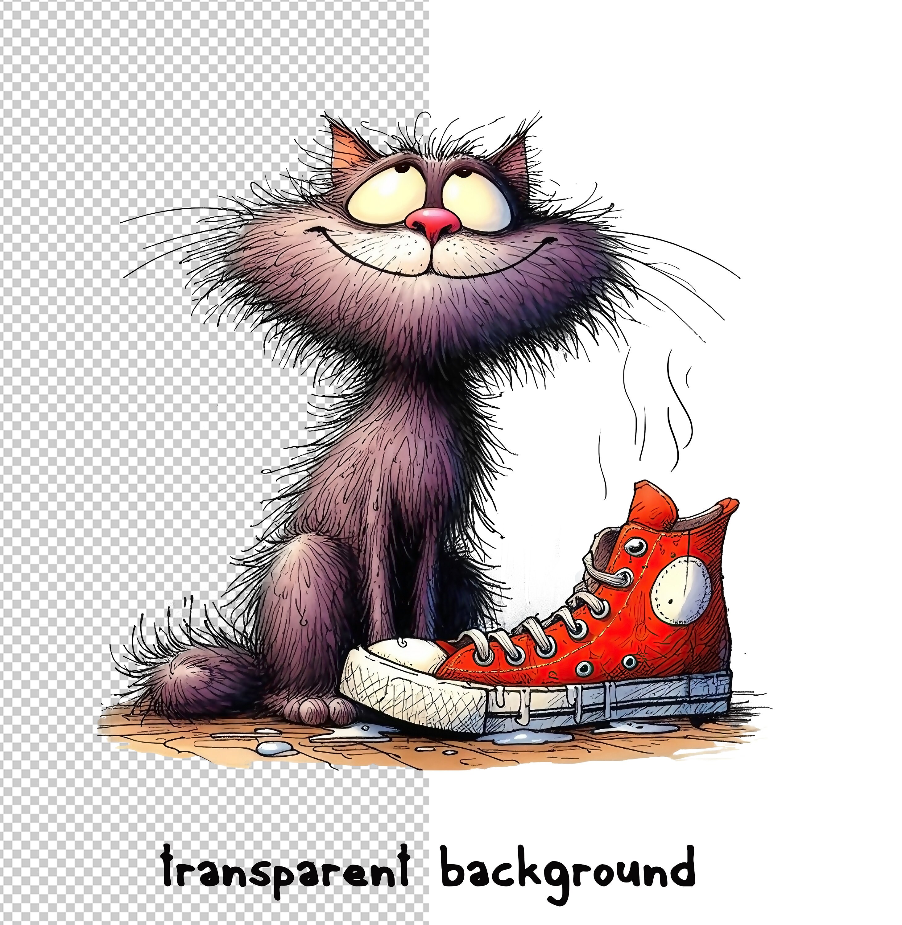 Naughty Cat Clipart, Mischief Cat Illustration. Whimsical Cat Peeing in ...