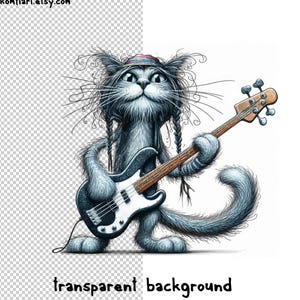 METAL Band Cats Clipart PNG Set. Bassist, Drummer, Guitarist, Singer ...