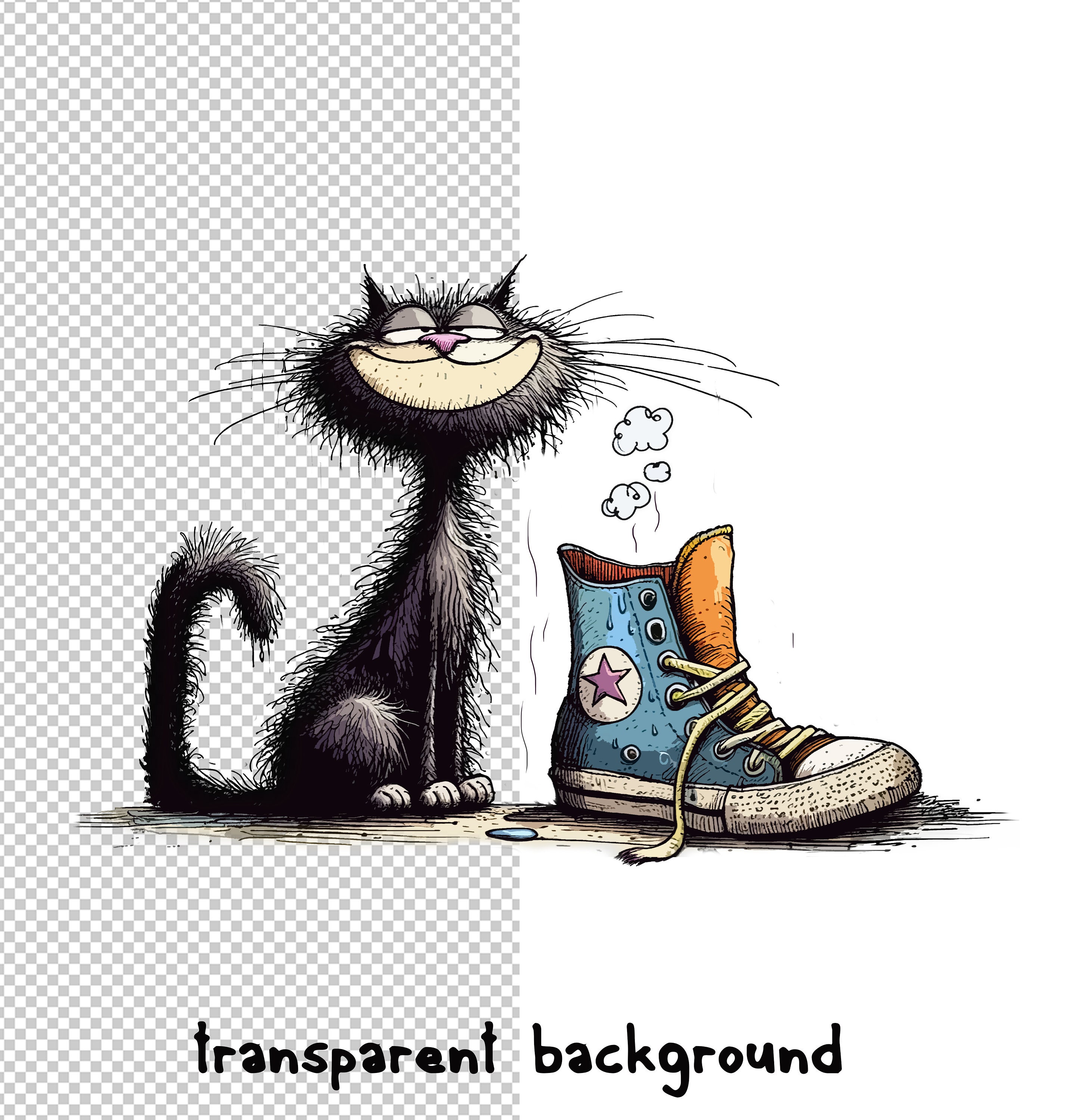 Naughty Cat Clipart, Mischief Cat Illustration. Whimsical Cat Peeing in ...
