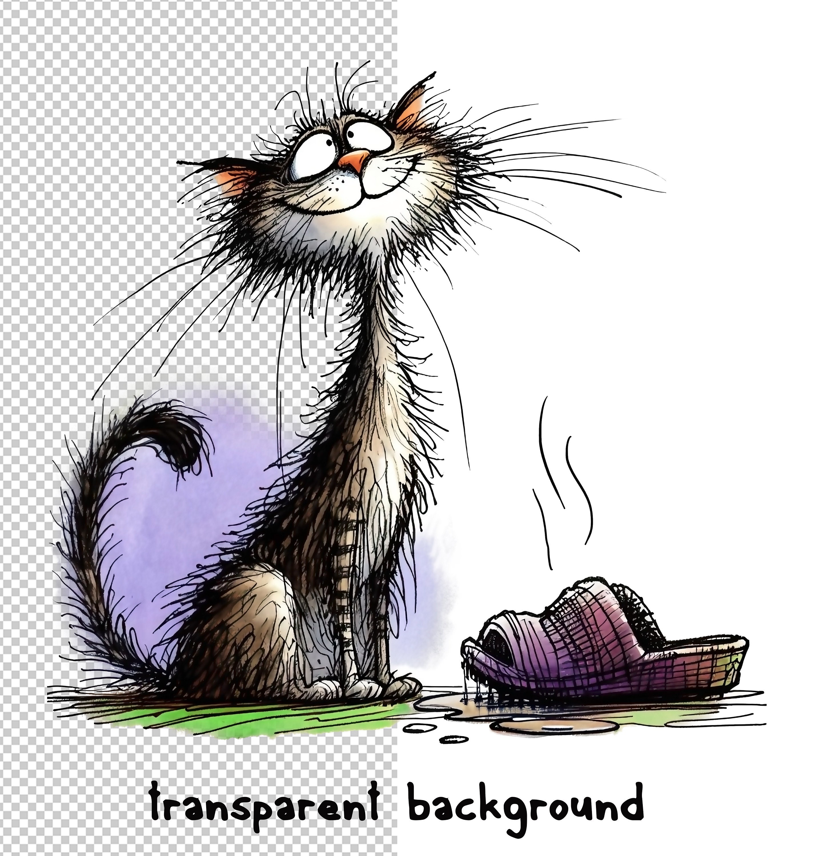 Naughty Cat Clipart, Mischief Cat Illustration. Whimsical Cat Peeing in ...