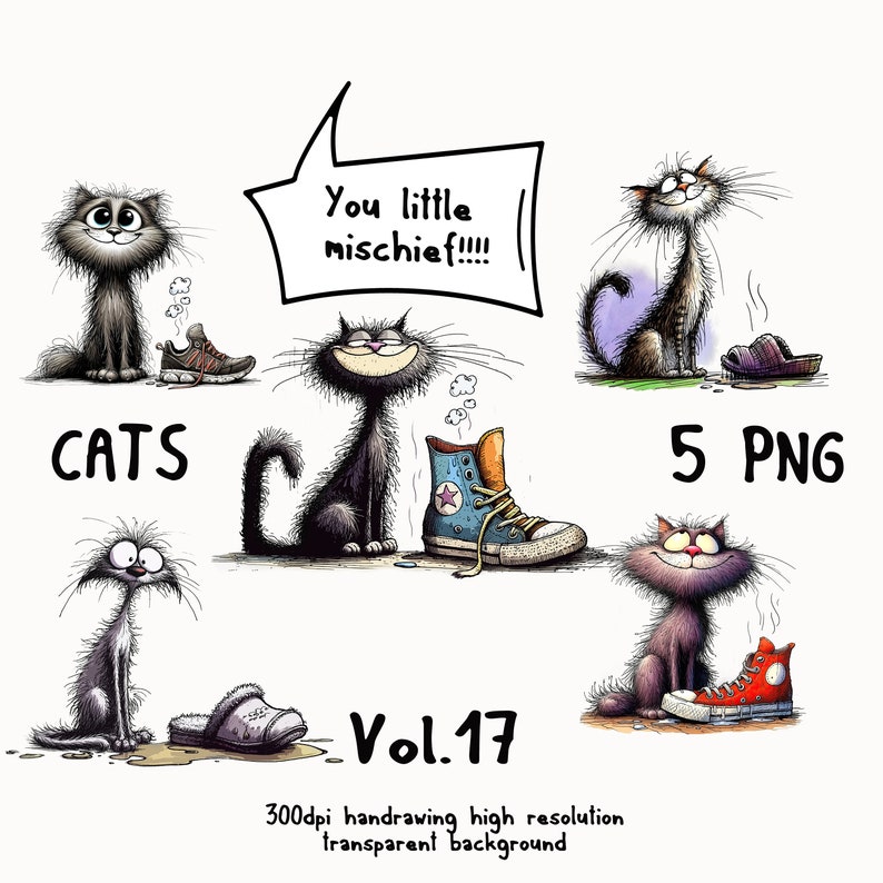 Naughty Cat Clipart, Mischief Cat Illustration. Whimsical Cat Peeing in ...