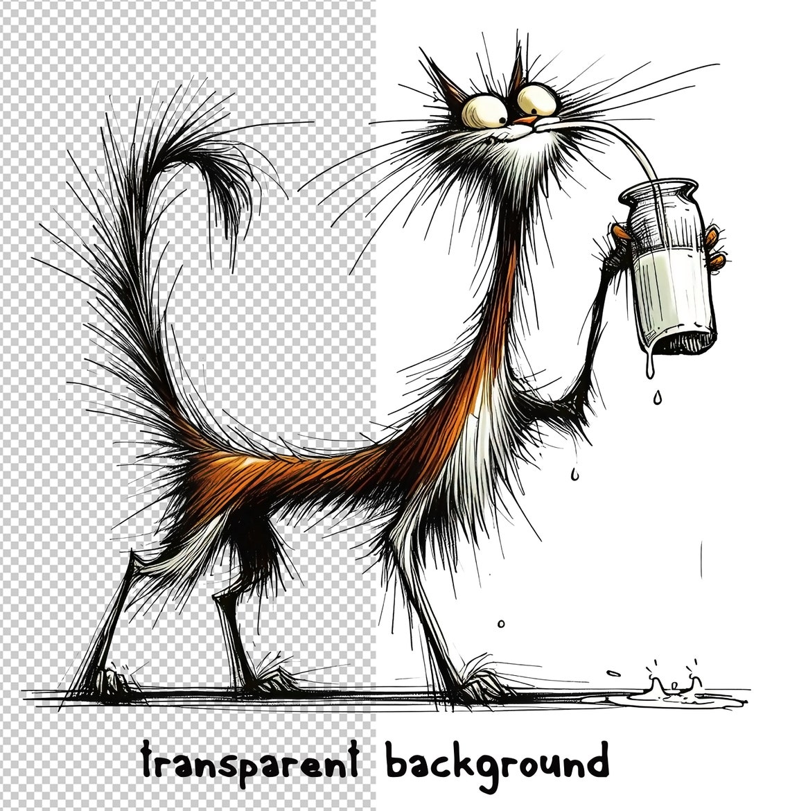 Hand-drawn Cat Milk Clipart Bundle Quirky Cartoon Cats Drinking Milk ...