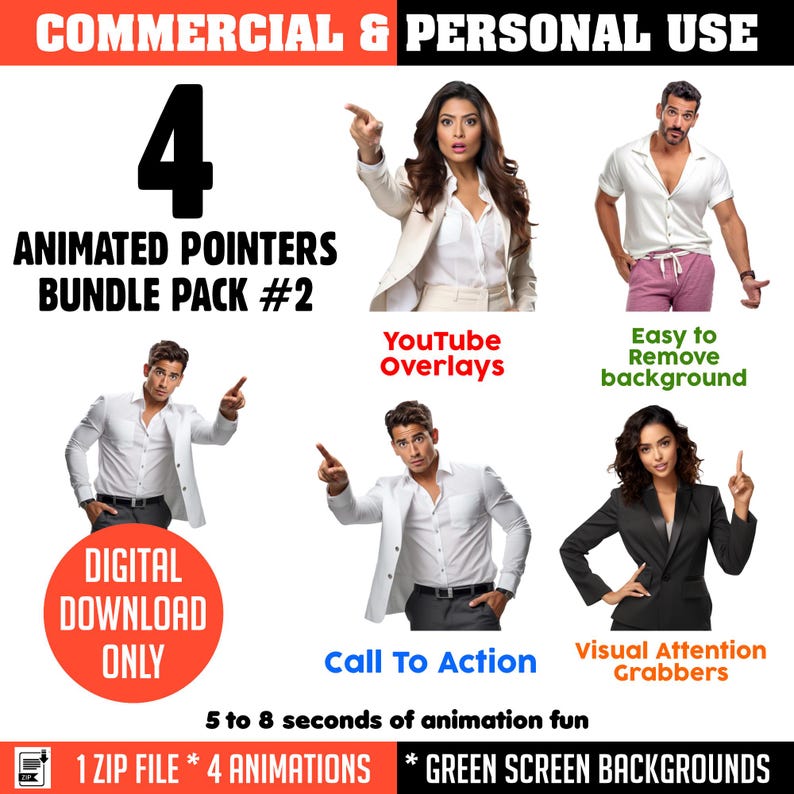 Animated People Pointer Video Overlays Pack #2- Youtube Lower Thirds Subscribe Button, CTA, MP4 ...