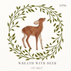 Wreath With Deer PNG, Cute Deer Clipart, Floral Wreath PNG, Nursery Art ...