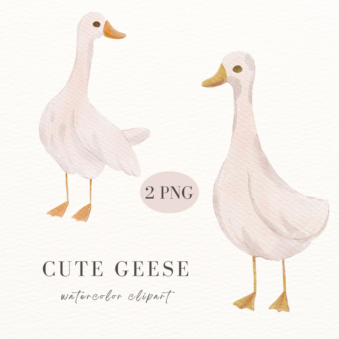 Watercolor Cute Geese, Watercolor Goose PNG, Goose Clipart, Cute ...