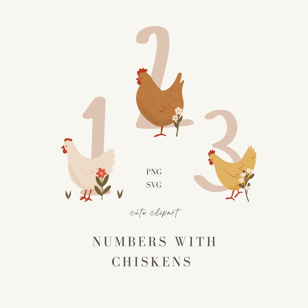 Chicken Numbers 0-9 Clipart: Birthday Floral SVG, PNG - Etsy