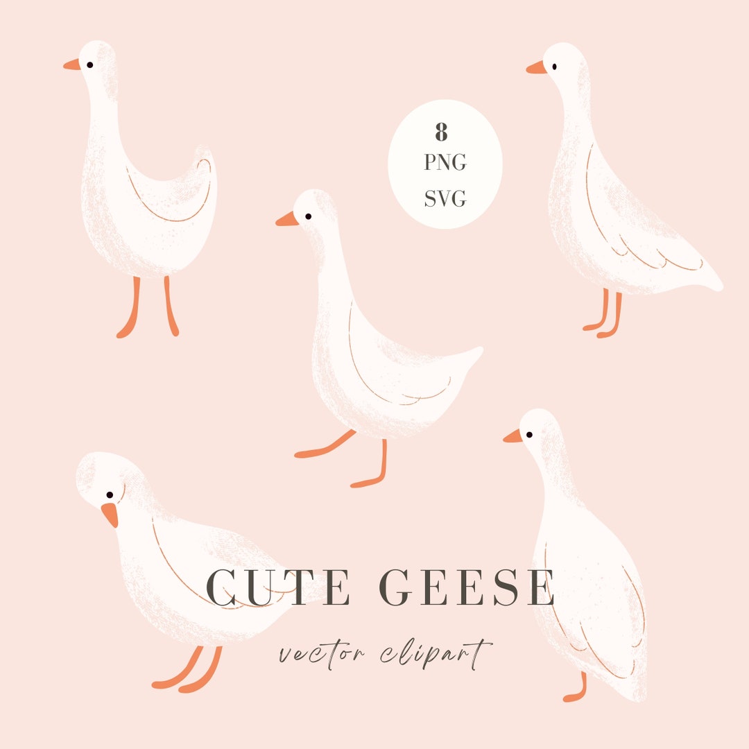 8 Cute Geese, Vector Goose SVG, Goose Clipart PNG, Cute Birds PNG ...