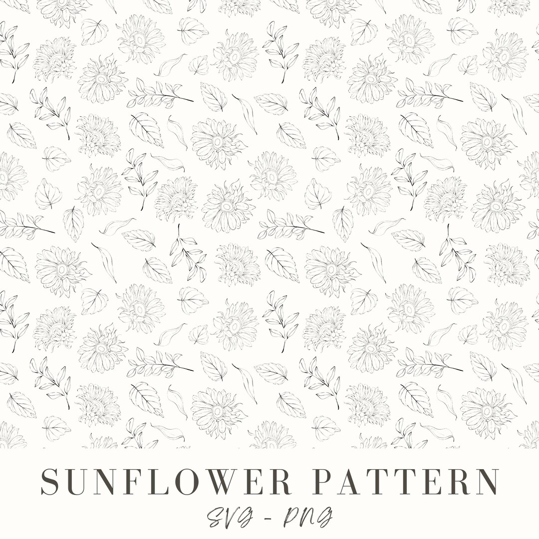 Sunflower Seamless Pattern SVG, Line Art Sunflower Clipart, Digital ...