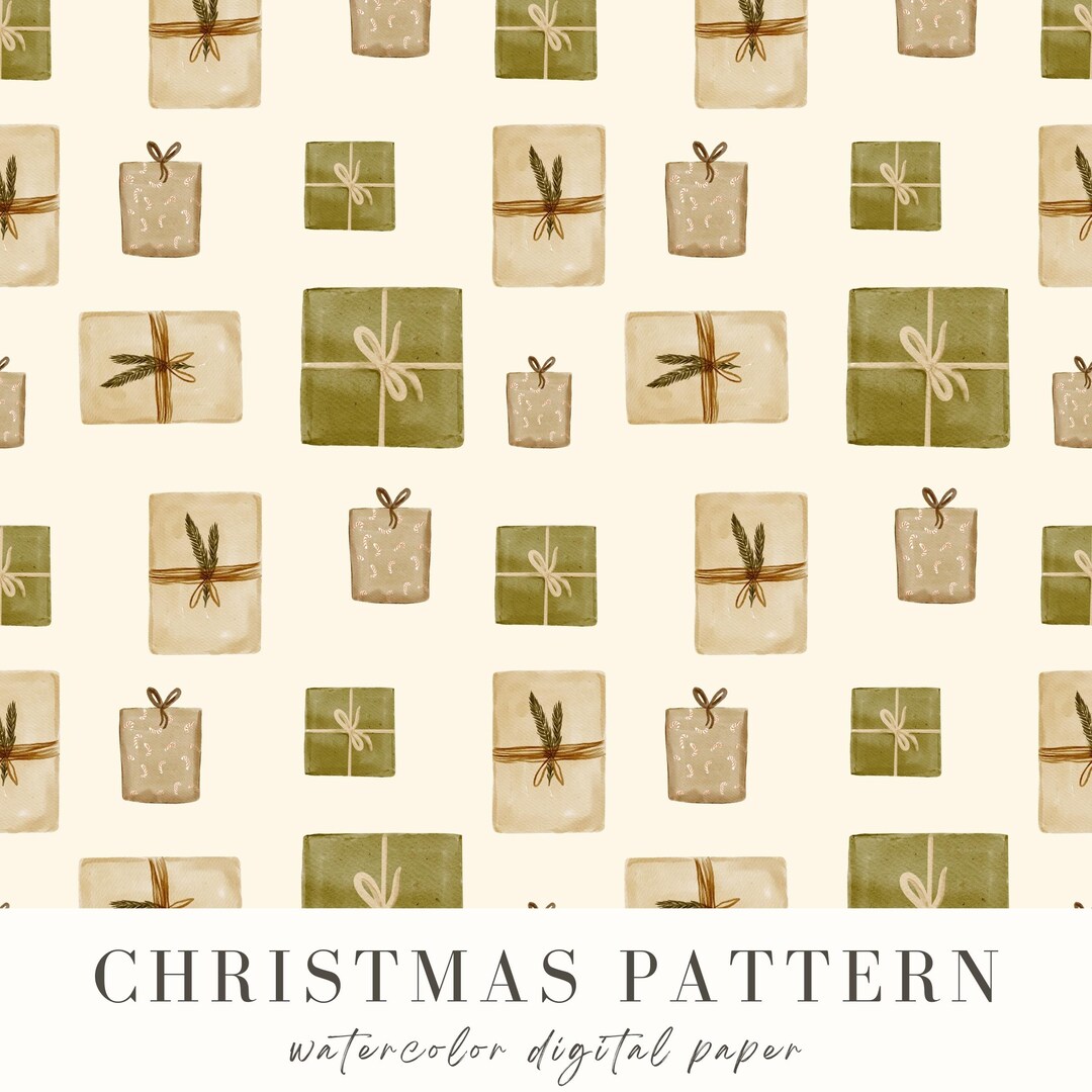 Watercolor Christmas Gift Pattern, Seamless Winter PNG (digital ...