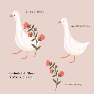 Cute Goose With Wildflower Clipart, Vector Flower Clipart, Cute Goose ...