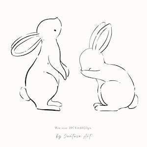 Line Art Bunny SVG, Cute Rabbit and Floral SVG, Adorable Bunnies ...