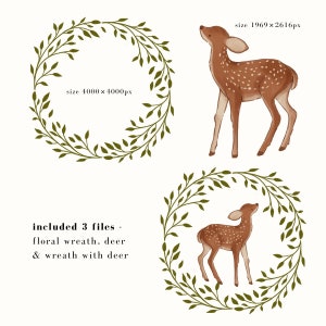 Wreath With Deer PNG, Cute Deer Clipart, Floral Wreath PNG, Nursery Art ...