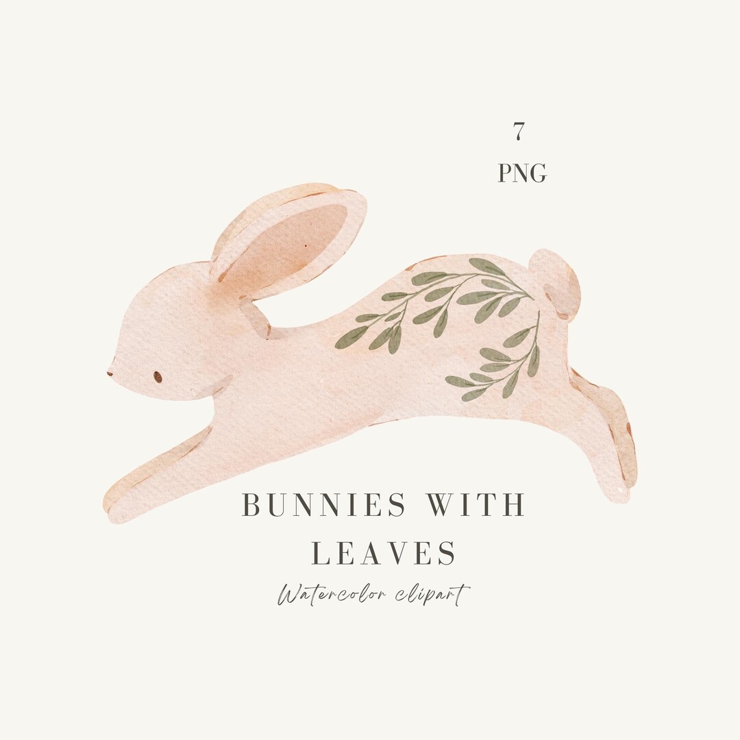 Watercolor Bunny Floral Clipart: Hand-drawn Rabbit PNG for Nursery ...
