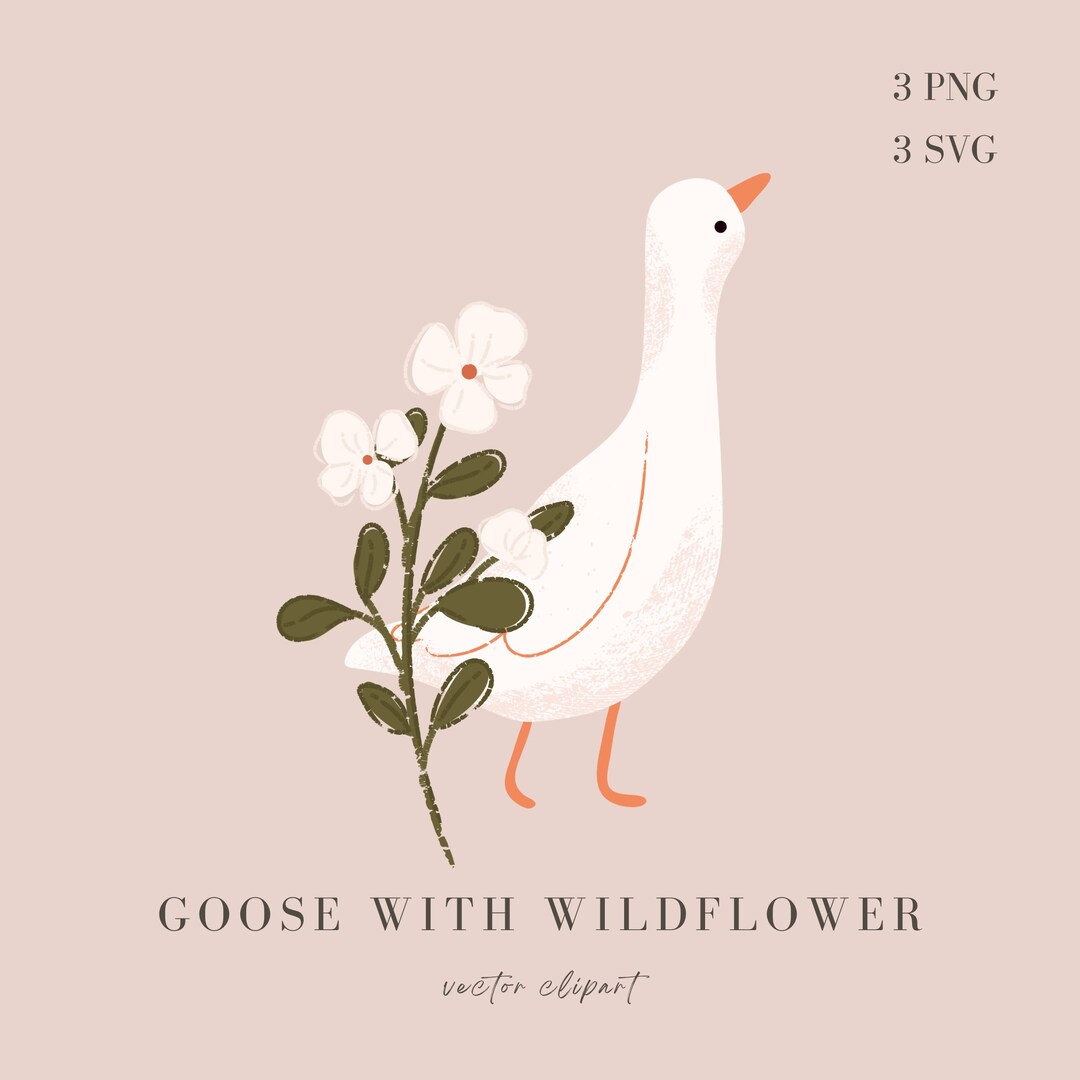 Cute Goose With Wildflower Clipart, Goose SVG, Flower Clipart, Cute ...