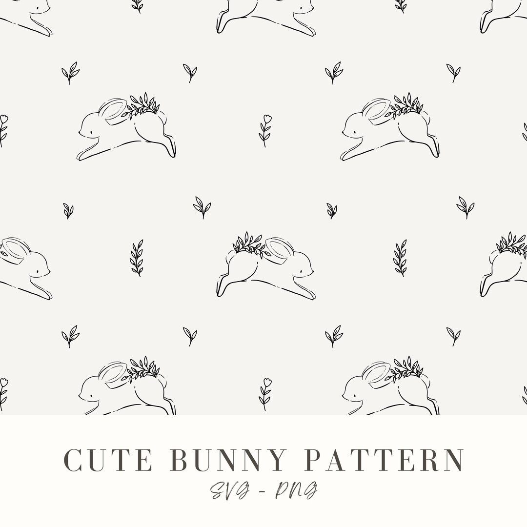 Line Art Bunny Seamless Pattern SVG, Rabbit Clipart, Digital Paper PNG ...