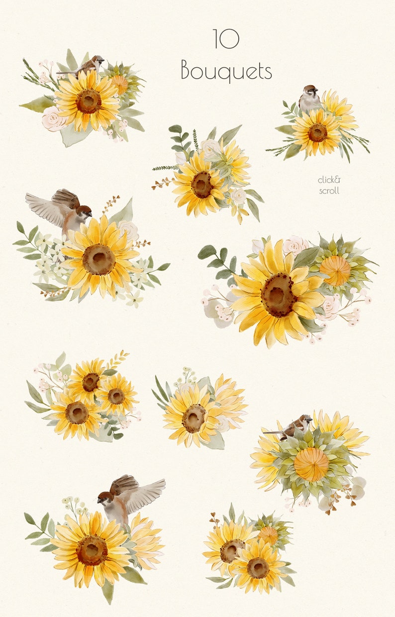 Watercolor Sunflower/floral Clipart Set - Etsy