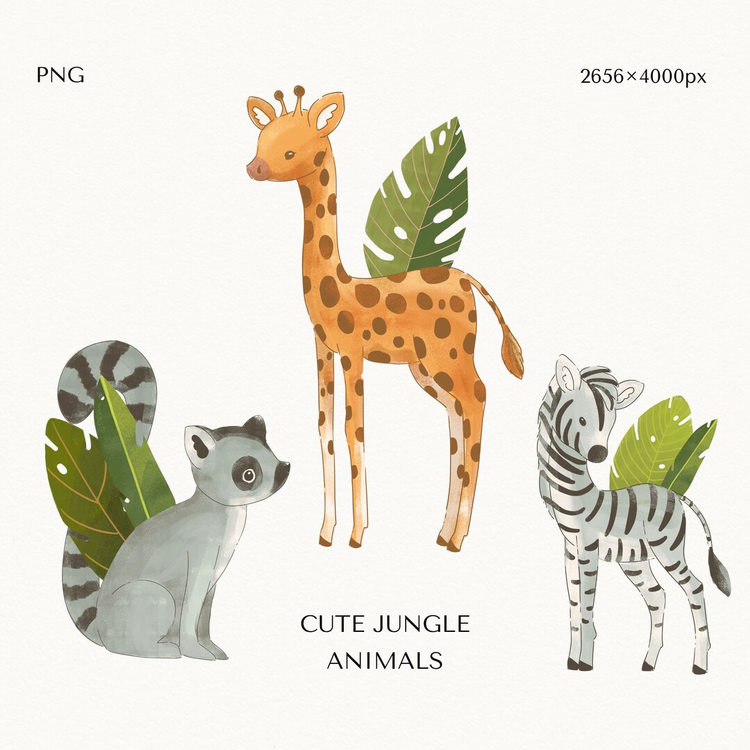 Cute Safari Animals Clipart, Giraffe Png, Zebra Png, Lemur Clipart ...