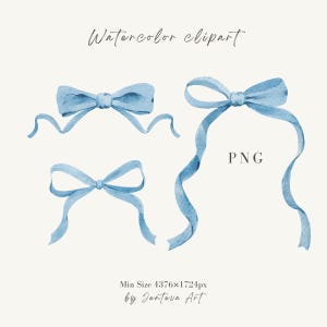 Watercolor Blue Bows Clipart, Hand-painted Ribbon Illustrations (8 PNG ...