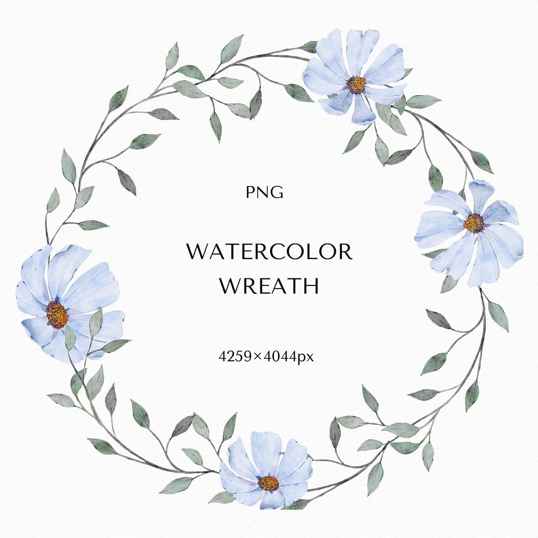 Watercolor Frame, Blue Wildflower Wreath, Watercolor Floral, Wreath ...