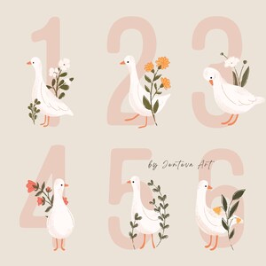Cute Goose Numbers 1-12 , Birthday Numbers SVG, Goose Clipart, Goose ...