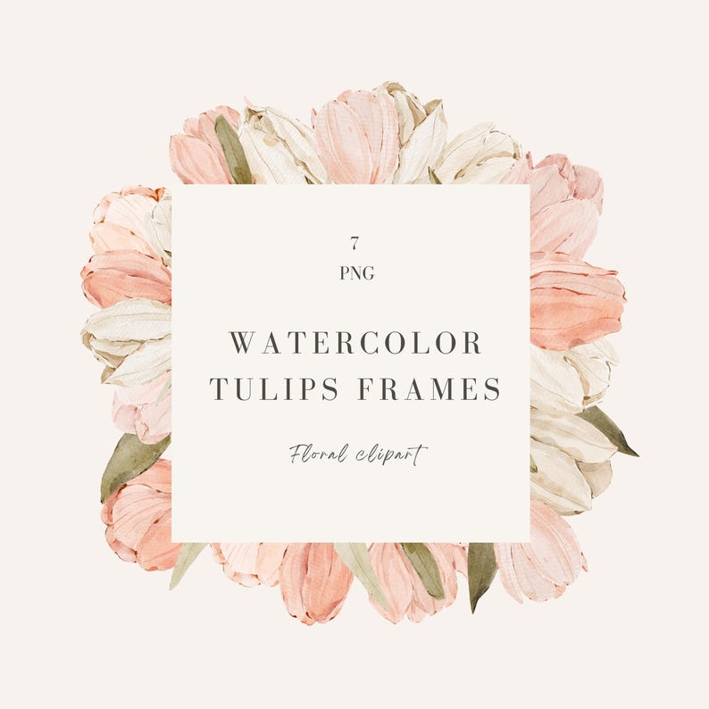 Watercolor Tulip Frames: Spring Floral PNG Clipart (digital Download ...
