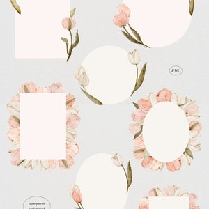 Watercolor Tulip Clipart Set: Floral Frames, Patterns PNG (digital ...