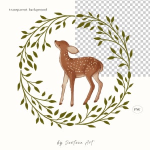 Wreath With Deer PNG, Cute Deer Clipart, Floral Wreath PNG, Nursery Art ...