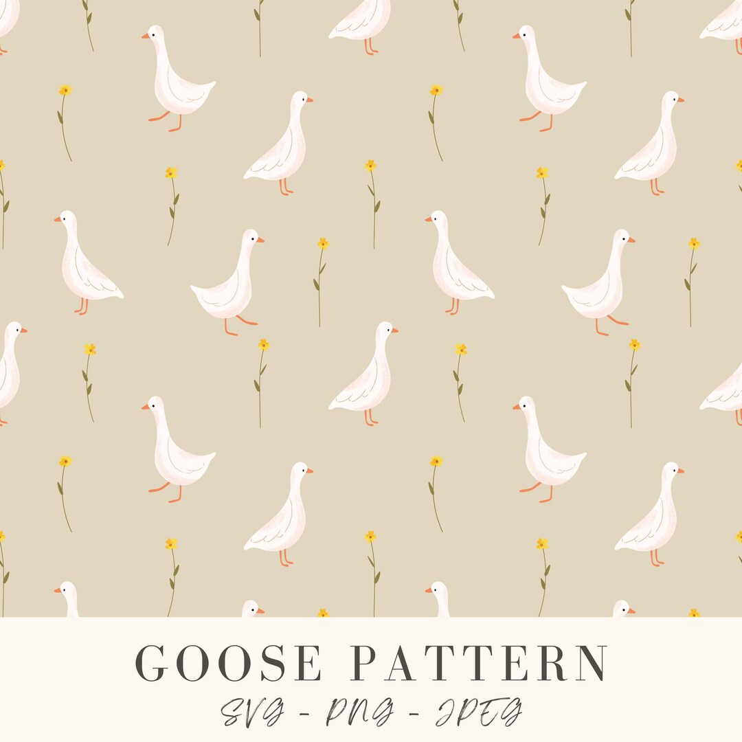 Cute Goose Seamless Pattern, Farm Animals Patterns PNG, Floral Digital ...