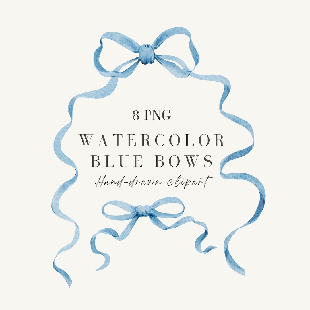 Watercolor Blue Bows Clipart, Hand-painted Ribbon Illustrations (8 PNG ...