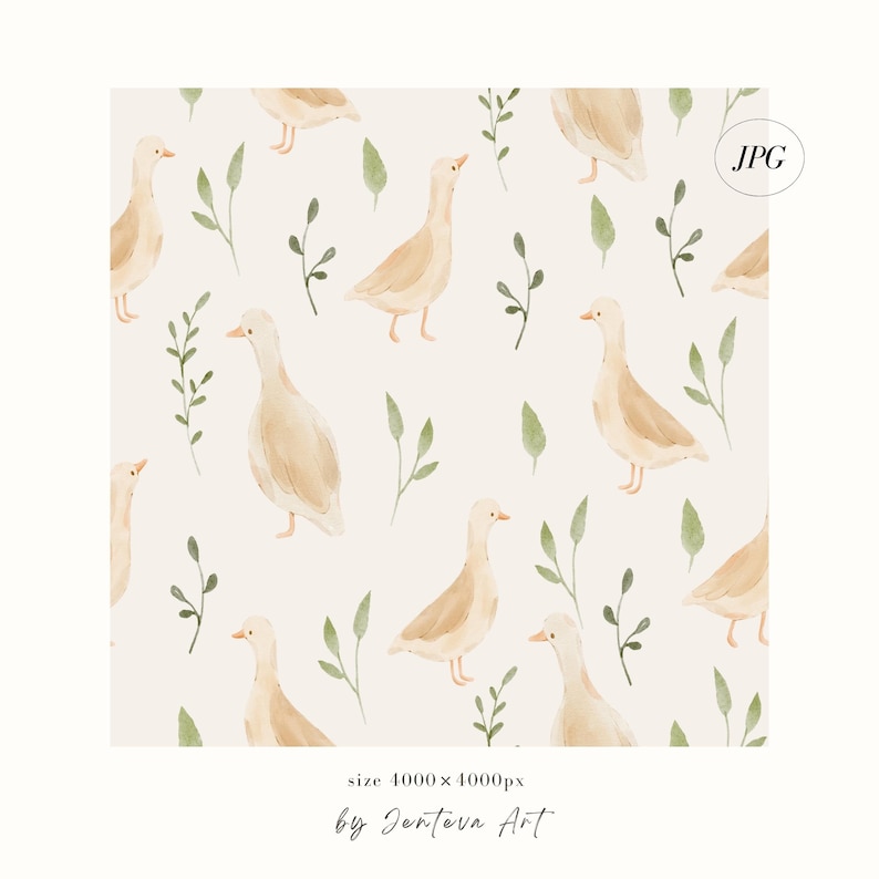 Watercolor Goose Seamless Pattern: Floral Digital Paper (PNG, JPG) - Etsy