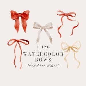Watercolor Bows Clipart, Hand-painted Red and Pastel Ribbon ...