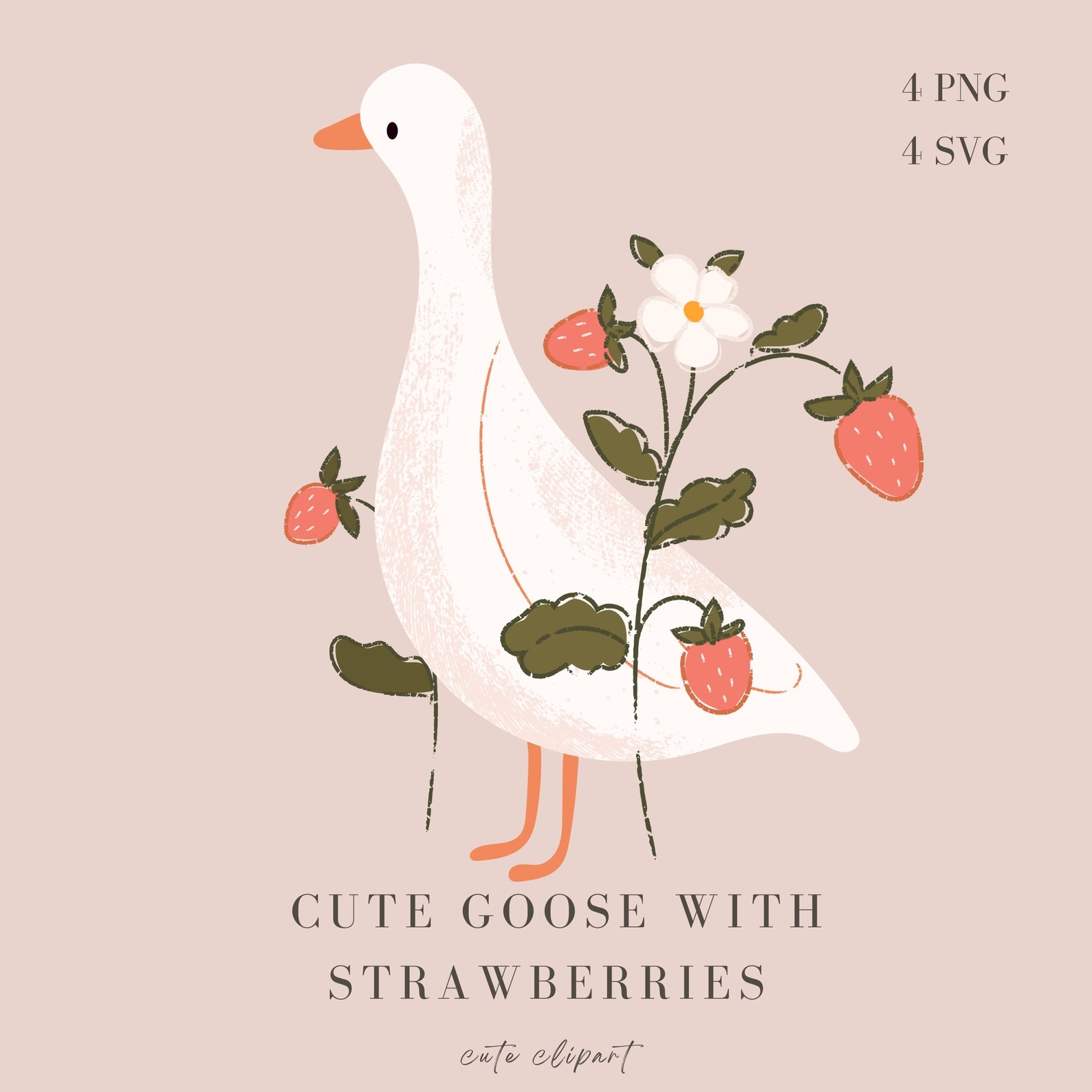 Cute Goose Clipart, Goose SVG, Strawberry Clipart, Cute Goose PNG ...