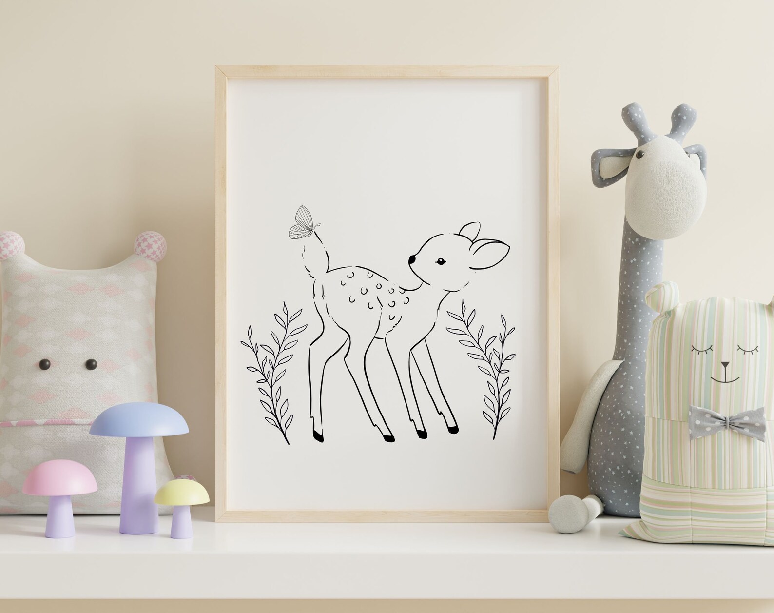 Line Art Deer Svg, Cute Deer & Floral Svg, Deer Png, Floral Svg, Line ...