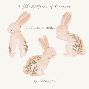 Watercolor Bunny Floral Clipart: Hand-drawn Rabbit PNG for Nursery ...