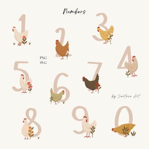 Adorable Chickens & Floral Clipart: Frames, Wildflower, Numbers ...