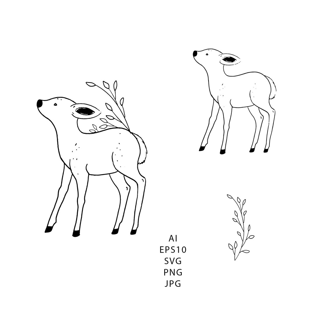 Baby Deer Svg, Line Art Deer Svg, Line Art Floral Svg, Deer Clipart Png ...