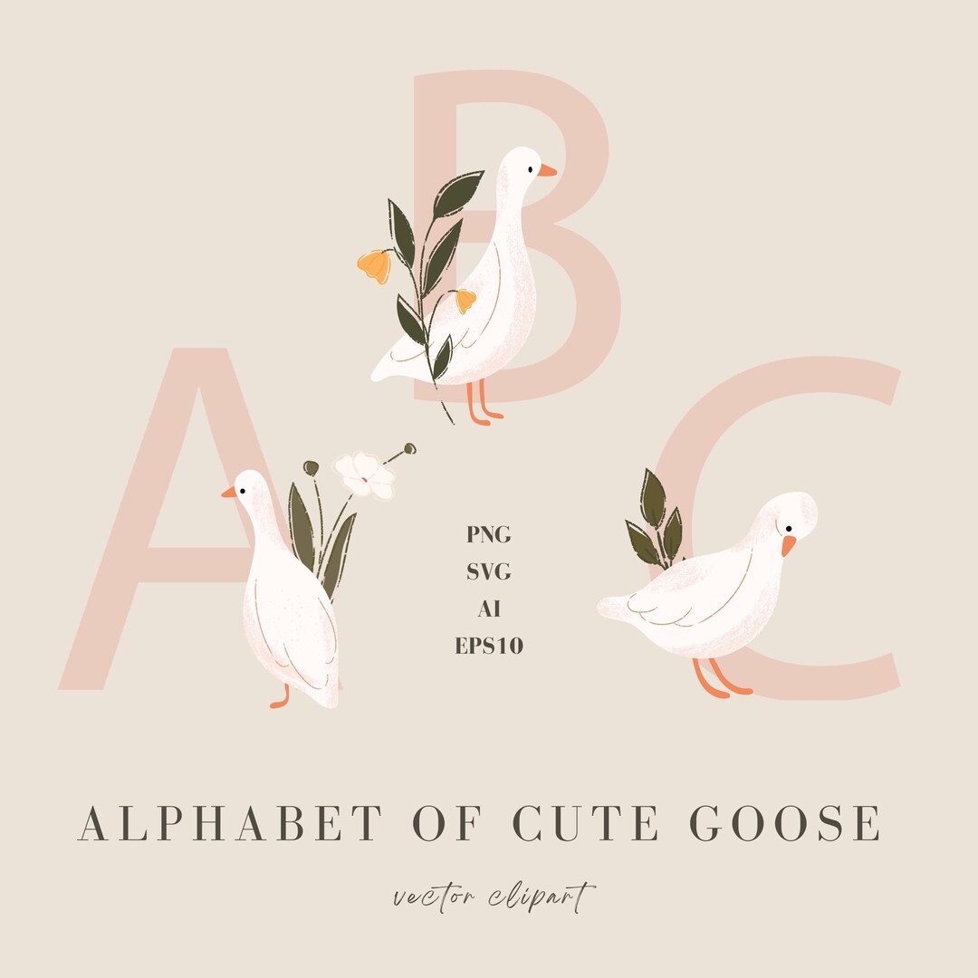 Goose Alphabet Clipart: Floral Animal Letters (SVG, PNG) - Etsy