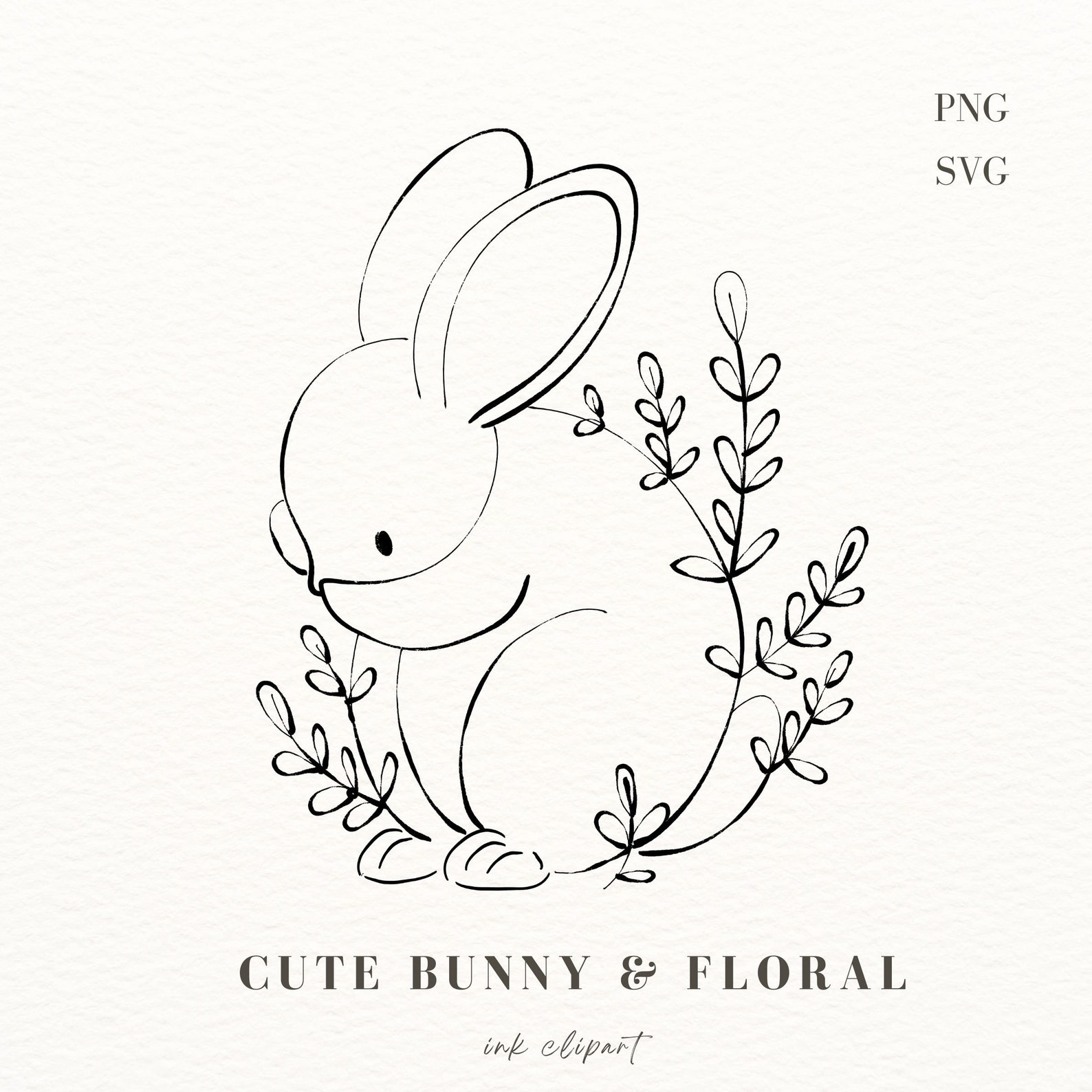 Line Art Bunny Svg Cute Rabbit And Floral Svg Cute Bunny Outline